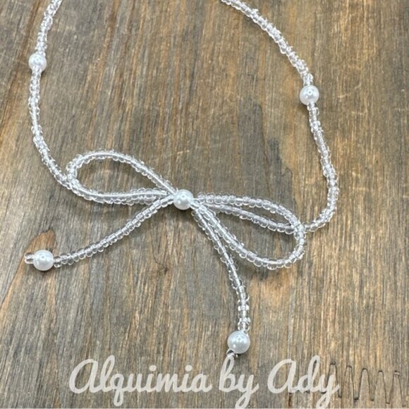 Alquimia | Jewelry | Clear And White Beaded Bow Statement Necklace ...
